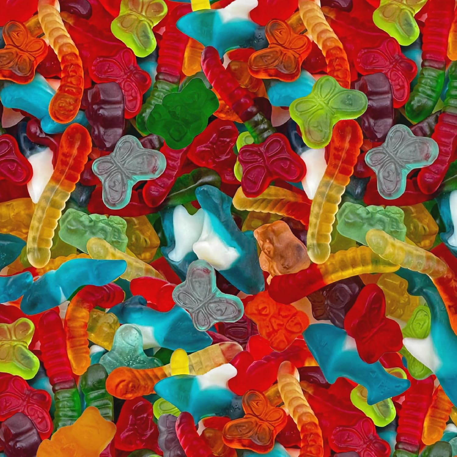 Gummy Candy Mix | 2-Pound Bag | Blue Sharks, Bears, Worms, Butterflies ...
