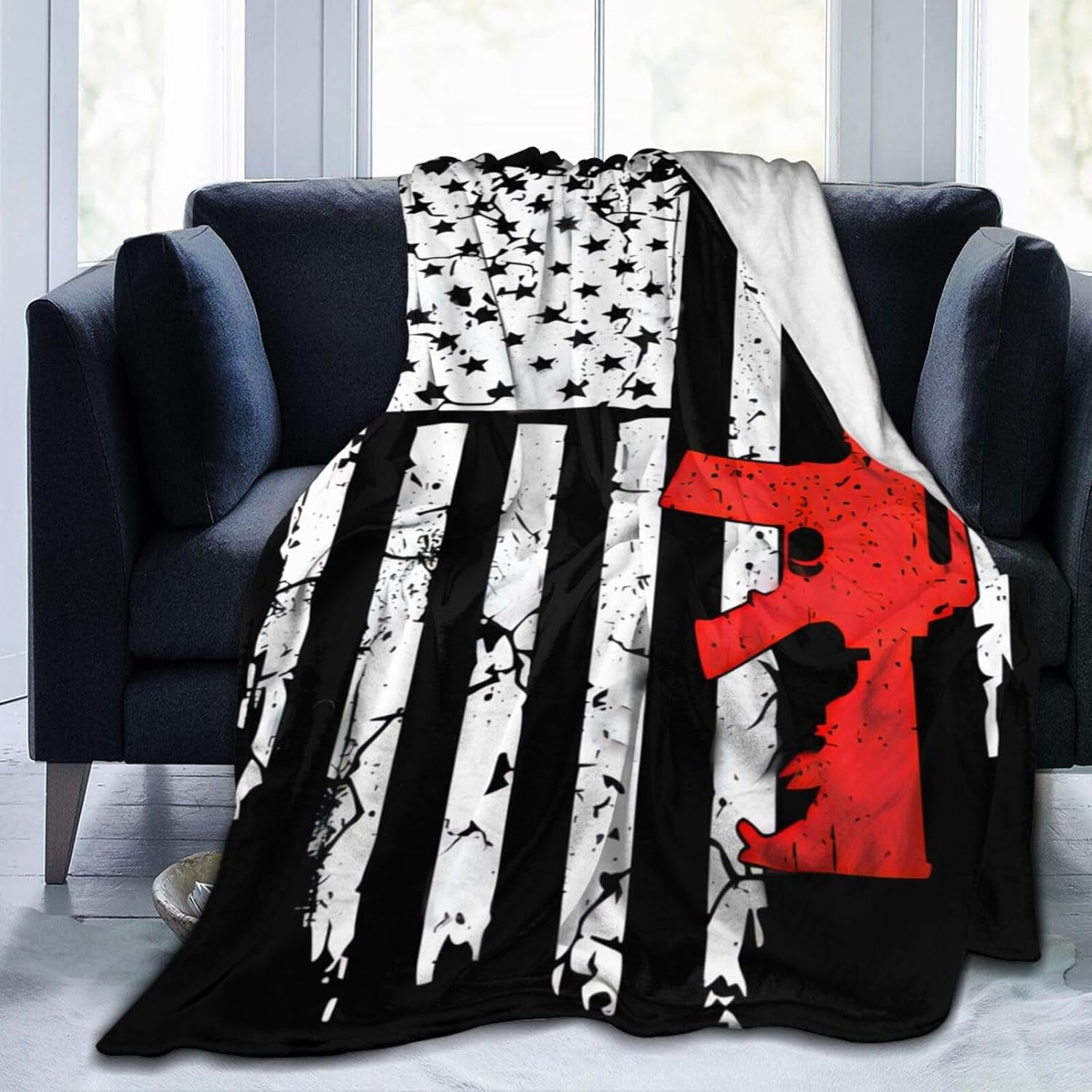 Gun American Flag Blankets, Bedroom Wool Blankets, Living Room Sofa ...