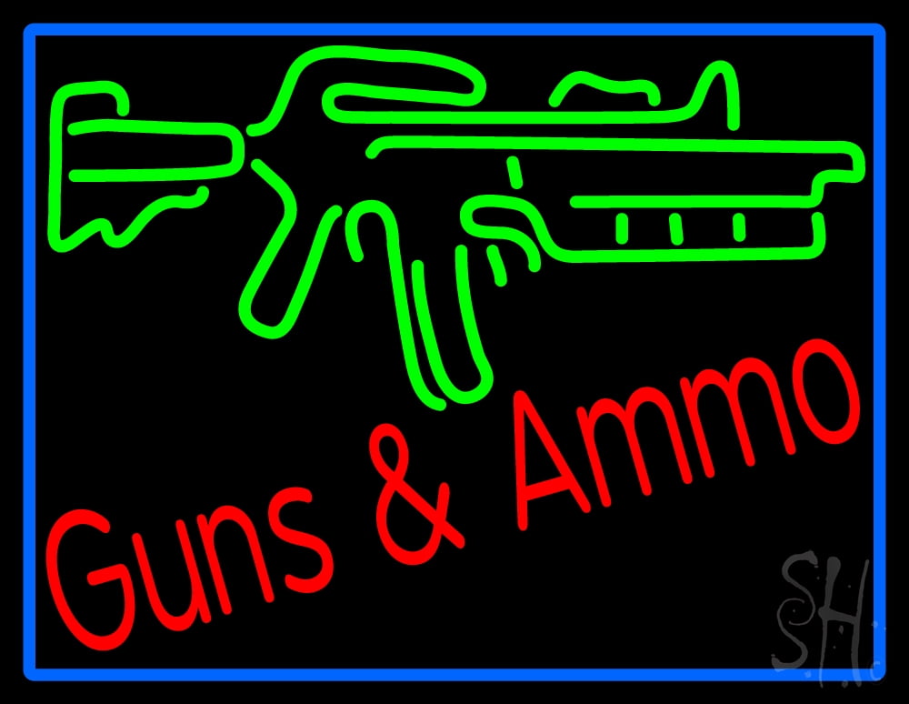 Gun Ammo LED Neon Sign 15 x 19 - inches, Black Square Cut Acrylic ...