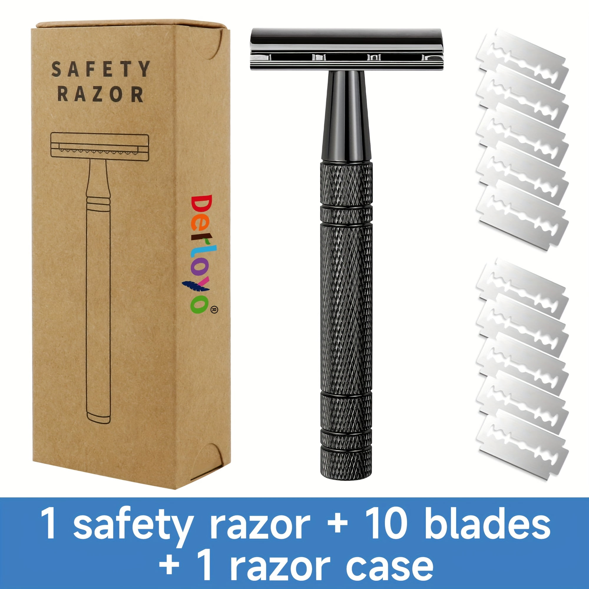 Gun Black Safety Razor, Single Blade Razors for Men & Women, with 10 ...