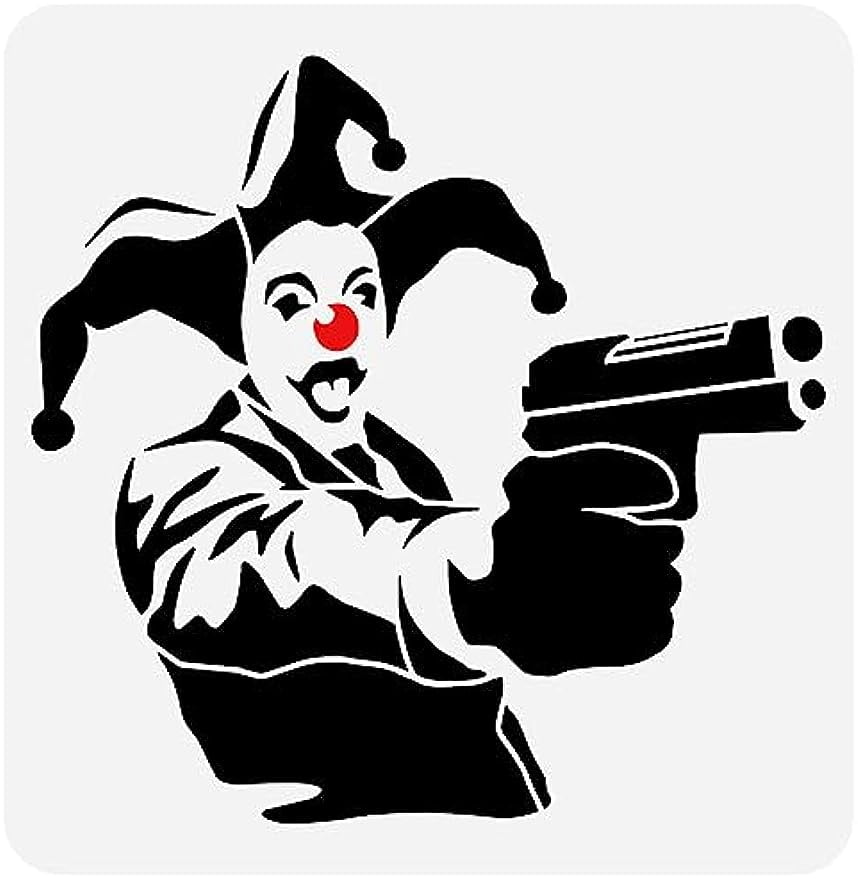 Gun Clown Painting Stencil 11.8x11.8inch Hollowed Man in Clown Make-up ...