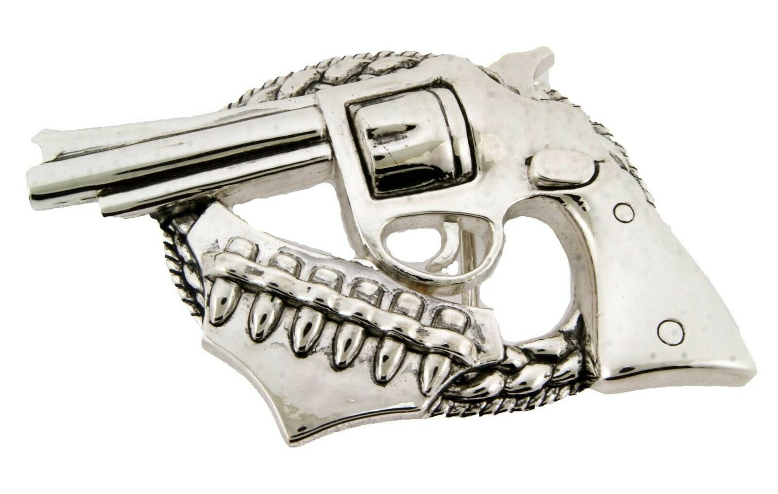 Gun Fake Silver Chrome with Bullets Magzine Belt Buckle Big New Style ...