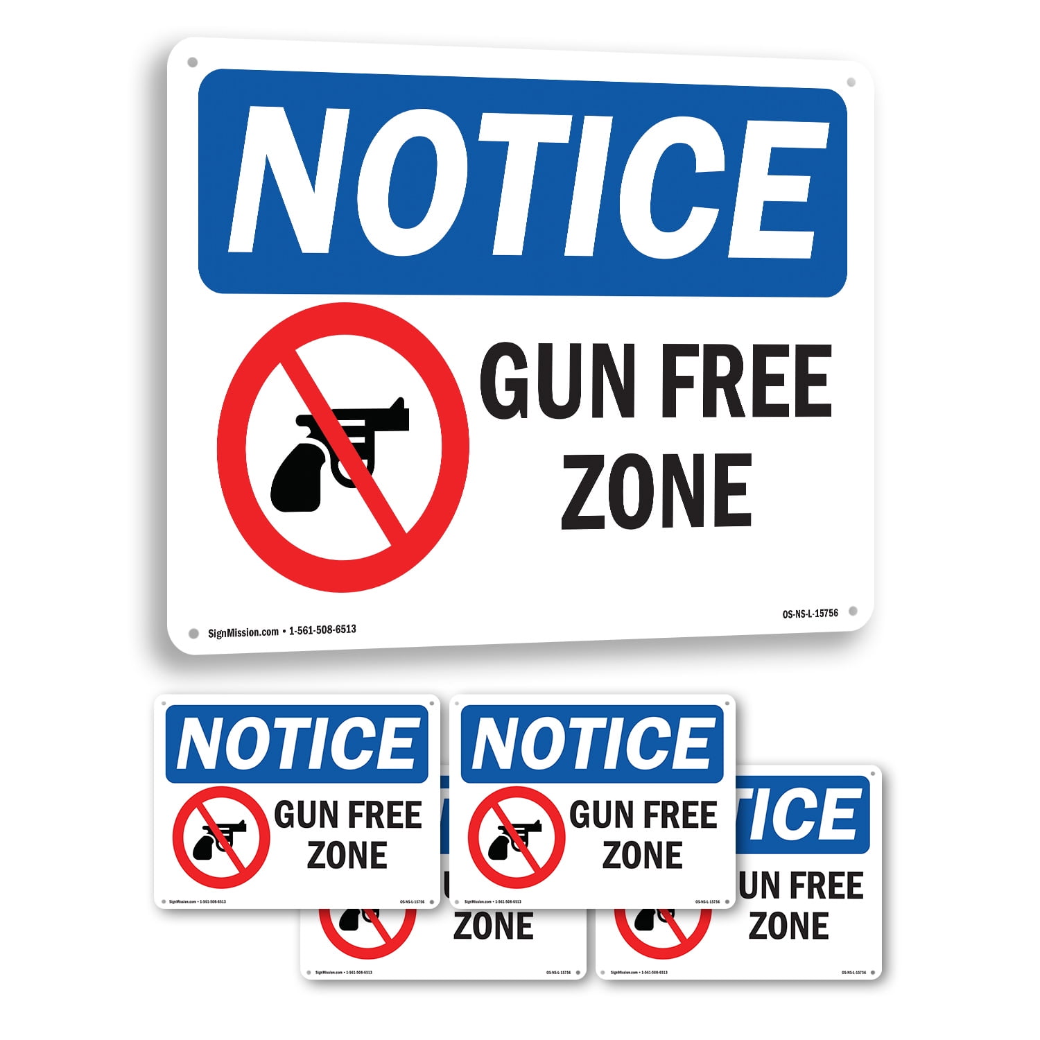 Gun Free Zone OSHA Notice Rigid Plastic Sign 18 Inch x 12 Inch - 5 Pack ...