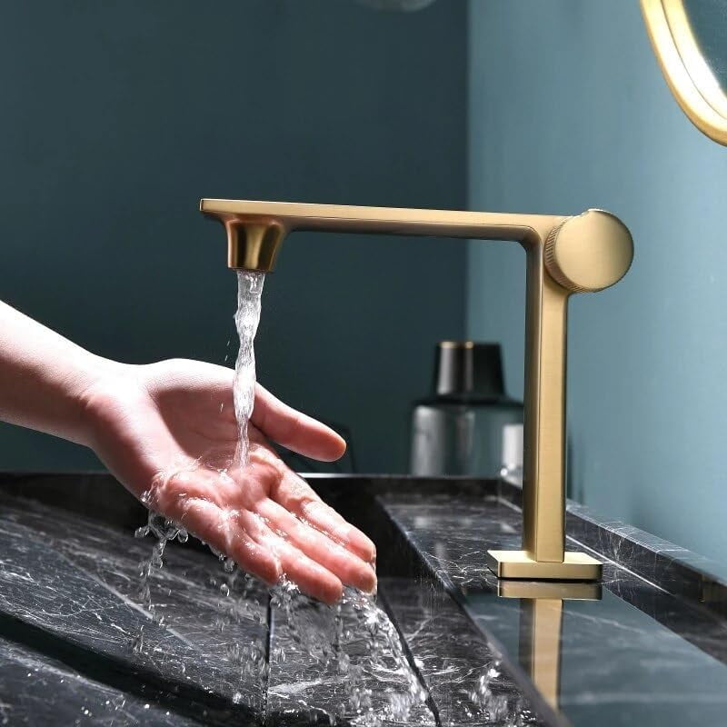 Gun Grey Bathroom Basin Faucets Brushed Gold Sink Mixer Hot & Cold ...