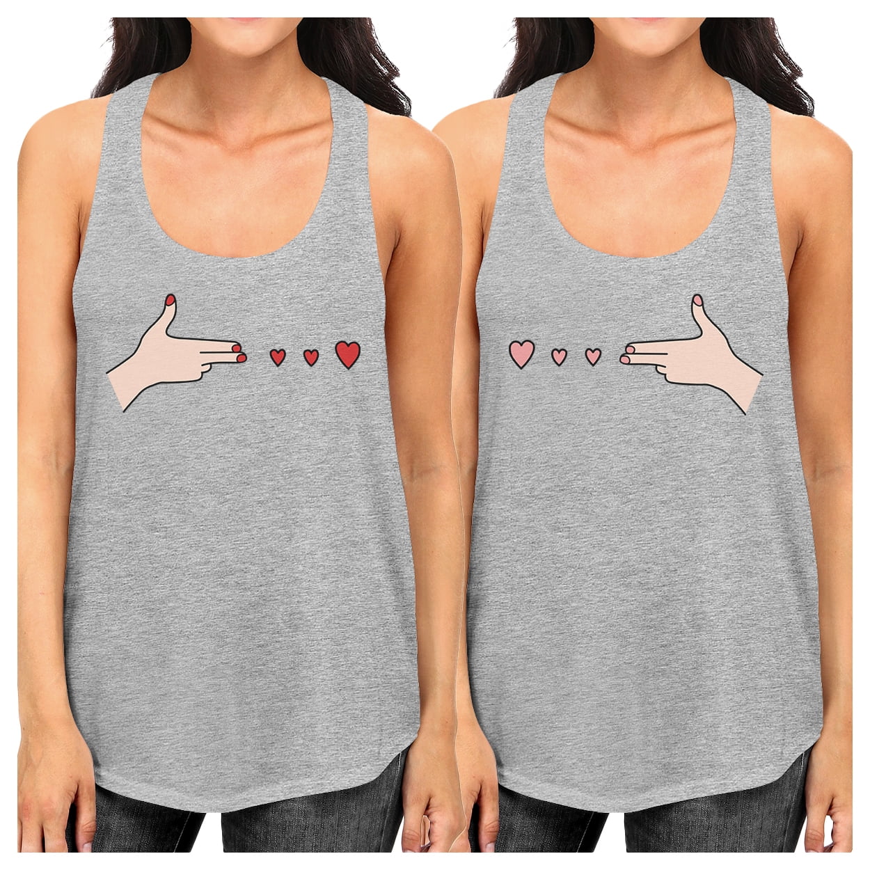 Gun Hands With Hearts Womens Grey BFF Matching Graphic Tank Tops ...