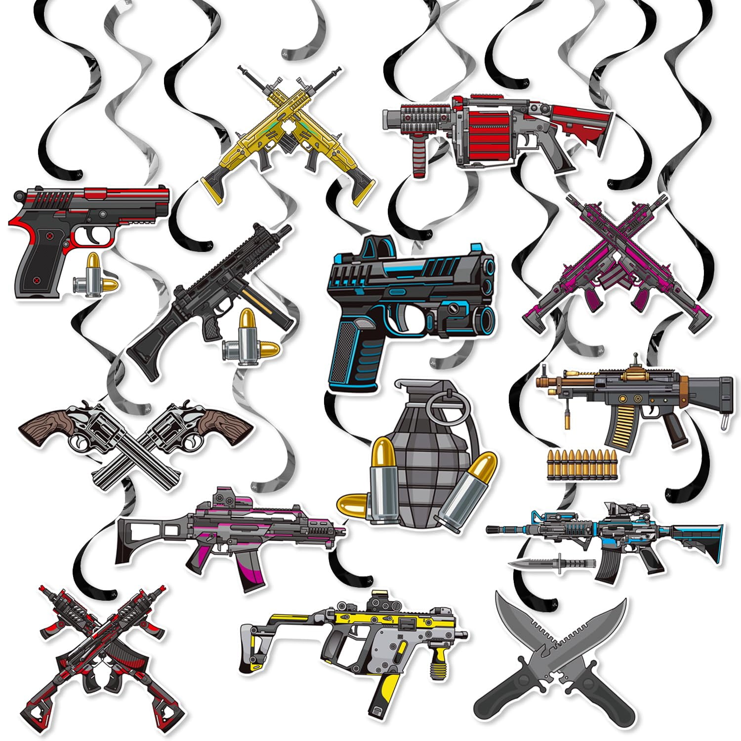 Gun Hanging Swirls Gun Pistol Party AFN1Hanging Decorations 20PCS Gun ...