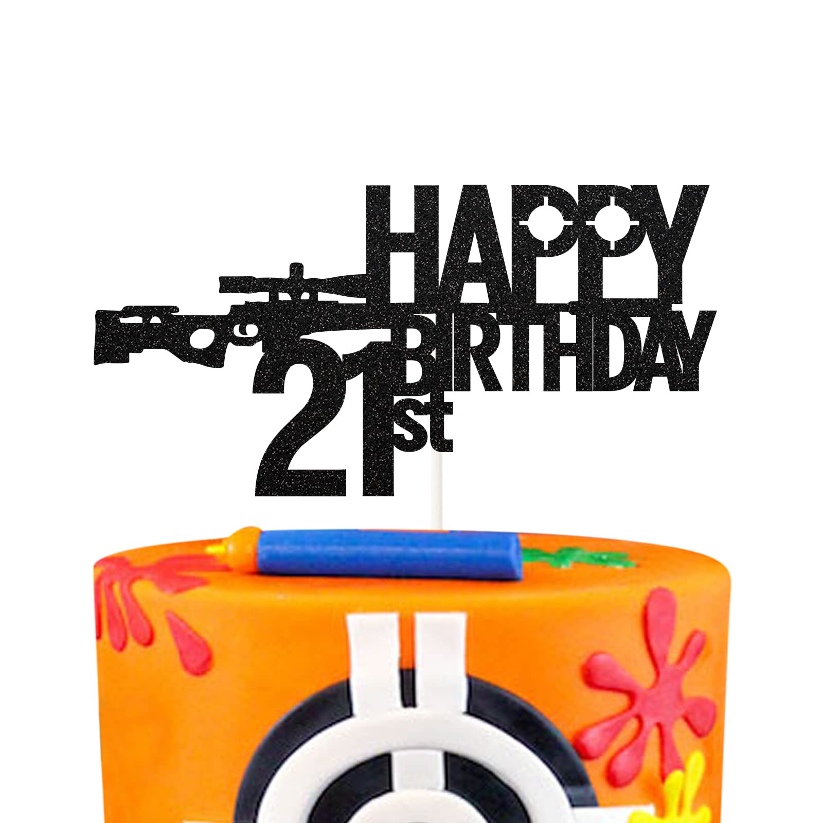 Gun Happy 21st Birthday Cake Topper - Black Glitter - Cheers To 21 ...
