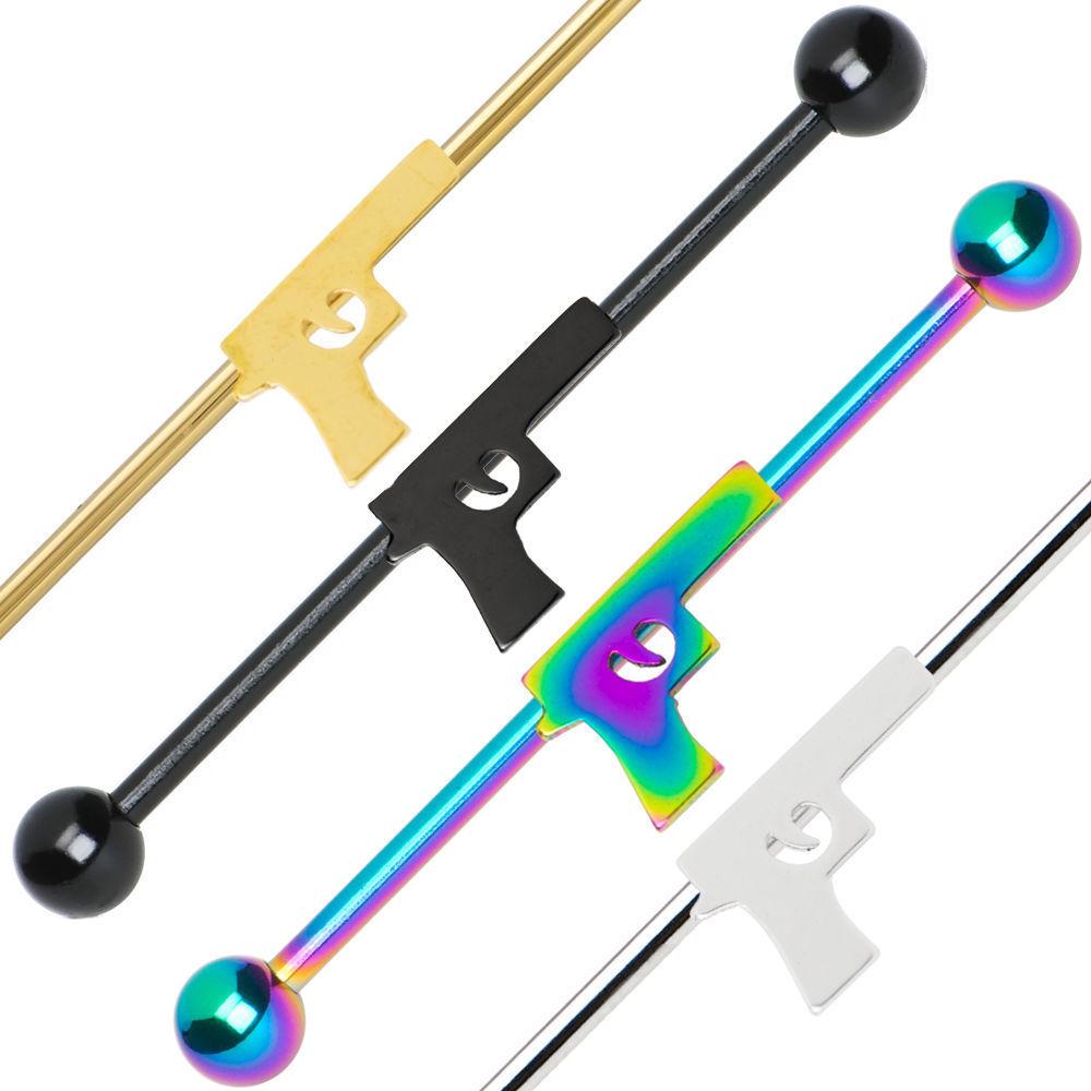 Gun Industrial Cartilage Barbell 14ga-1.5" 38 316L Surgical Steel ...