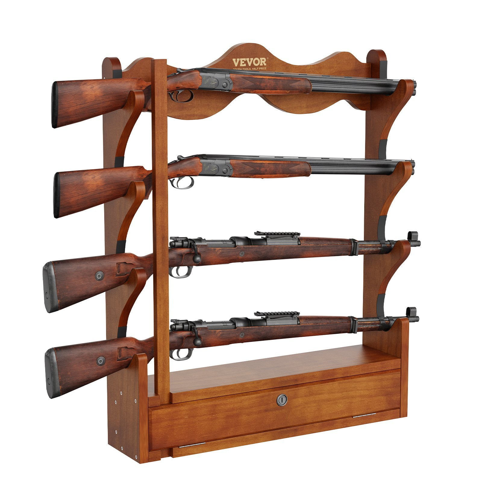 Gun Rack, Wood Gun Rack Wall Mount, Gun Display Rack holds 4 Rifles ...
