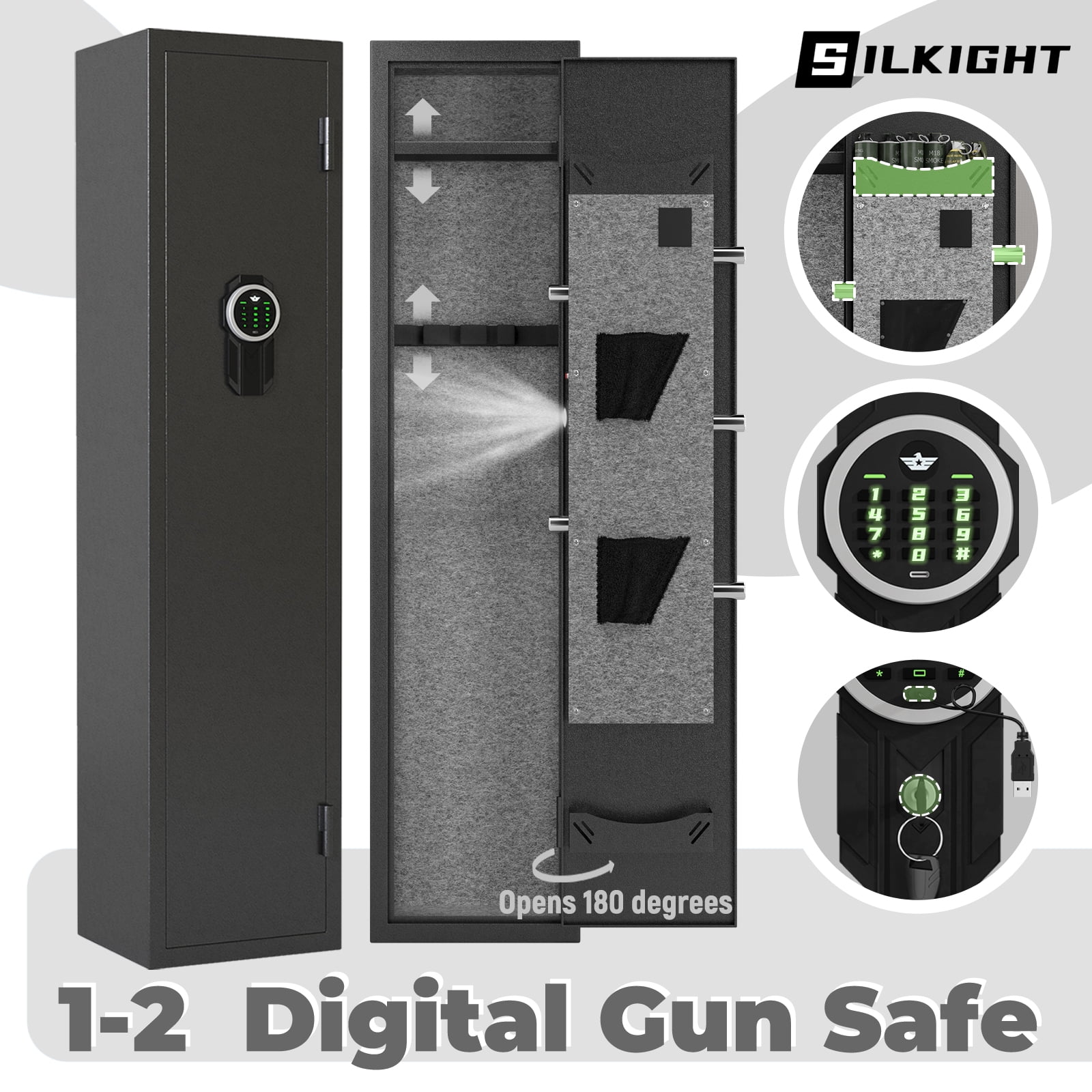 Gun Safe, 1-2 Gun Cabinet with Removable Shelf, Large Long Gun Safe for ...