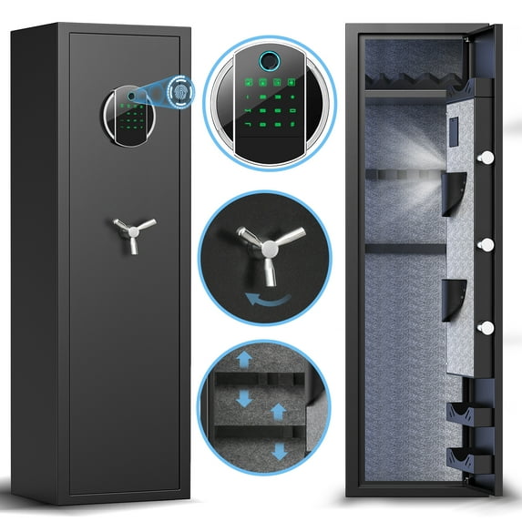 Kavey Biometric Fingerprint Gun Safe, Quick Access for 3-5 Long Guns ...