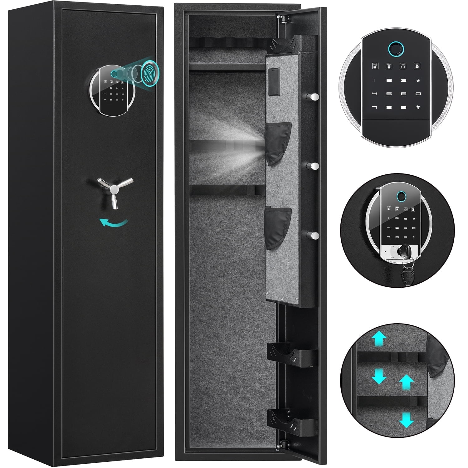 Kavey Biometric Fingerprint Gun Safe, Quick Access for 3-5 Long Guns ...