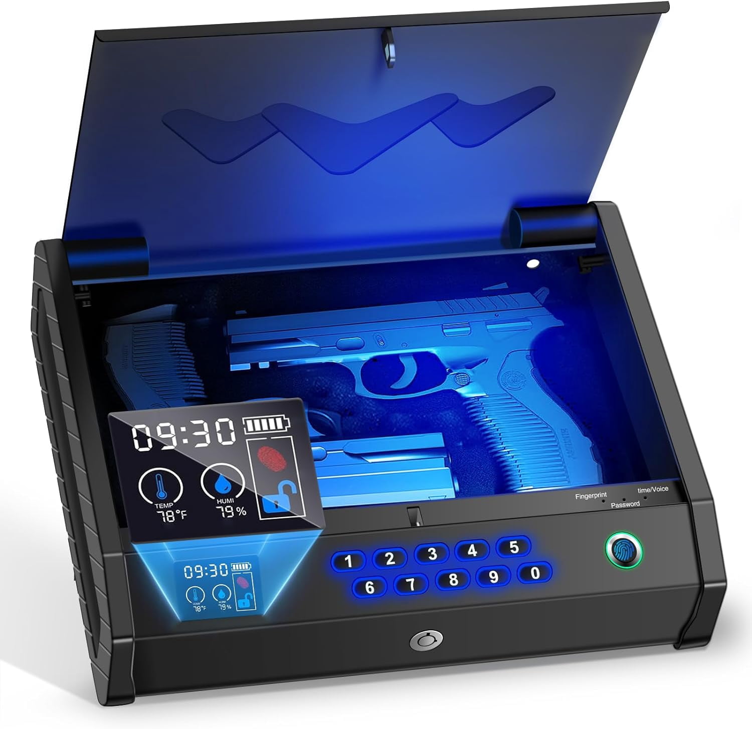Gun Safe, Biometric Gun Safes for Handgun with LCD of Temp Humidity ...