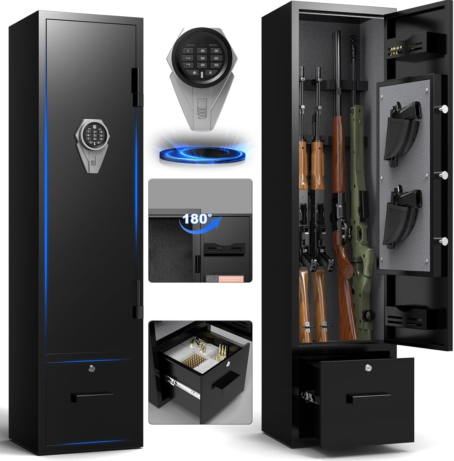 Gun Safe with Drawer, Safes for Home, Cabinet with Alarm System,Metal ...