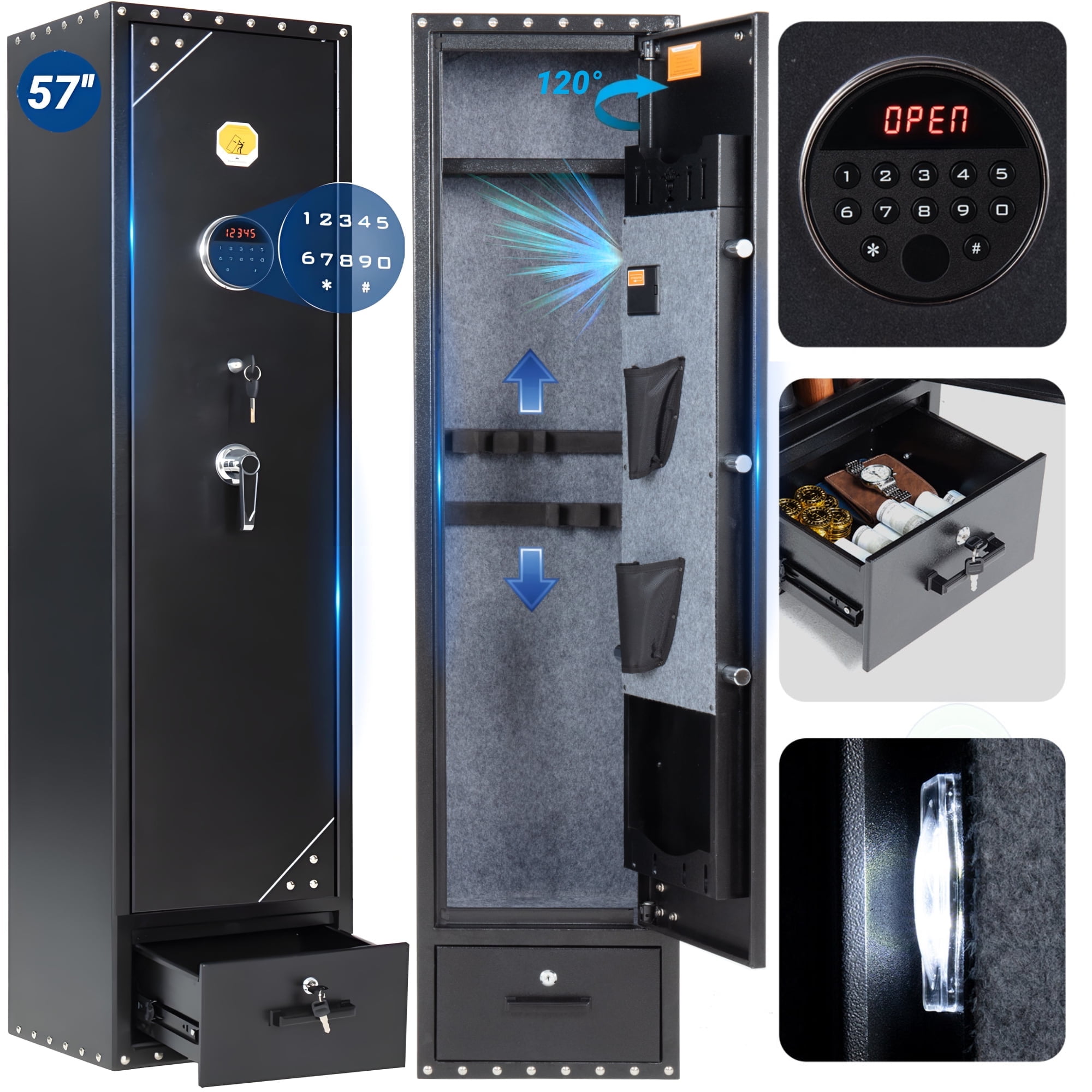 Gun Safe,BlackSmith Digital 6 Gun Safes with Drawer and Removable Shelf ...