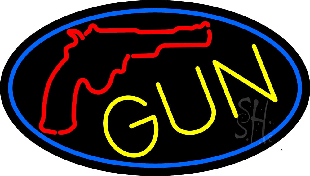 Gun With Logo LED Neon Sign 13 x 24 - inches, Black Square Cut Acrylic ...