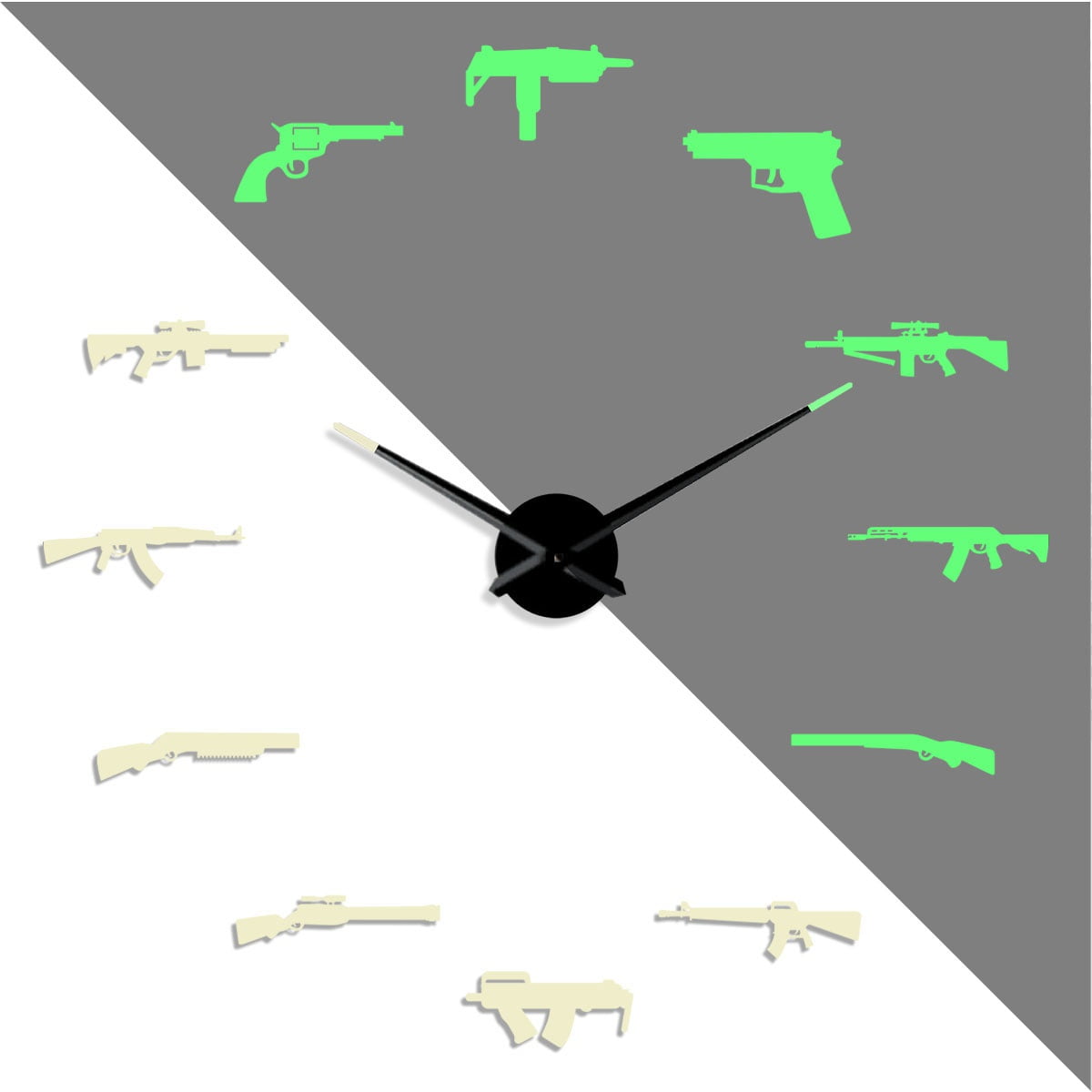 Gun weapon DIY creative Different Frameless Luminous Wall Clock Home ...