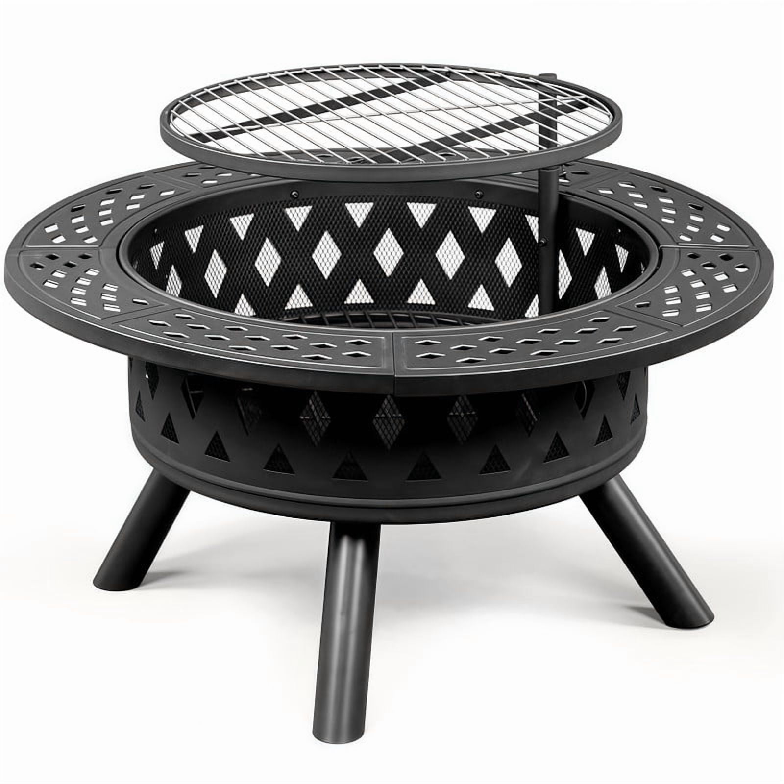 Gundir 38 inch Wood Fire Pit Burning Firepit Large Steel with Removable Cooking Swivel BBQ Grill ...