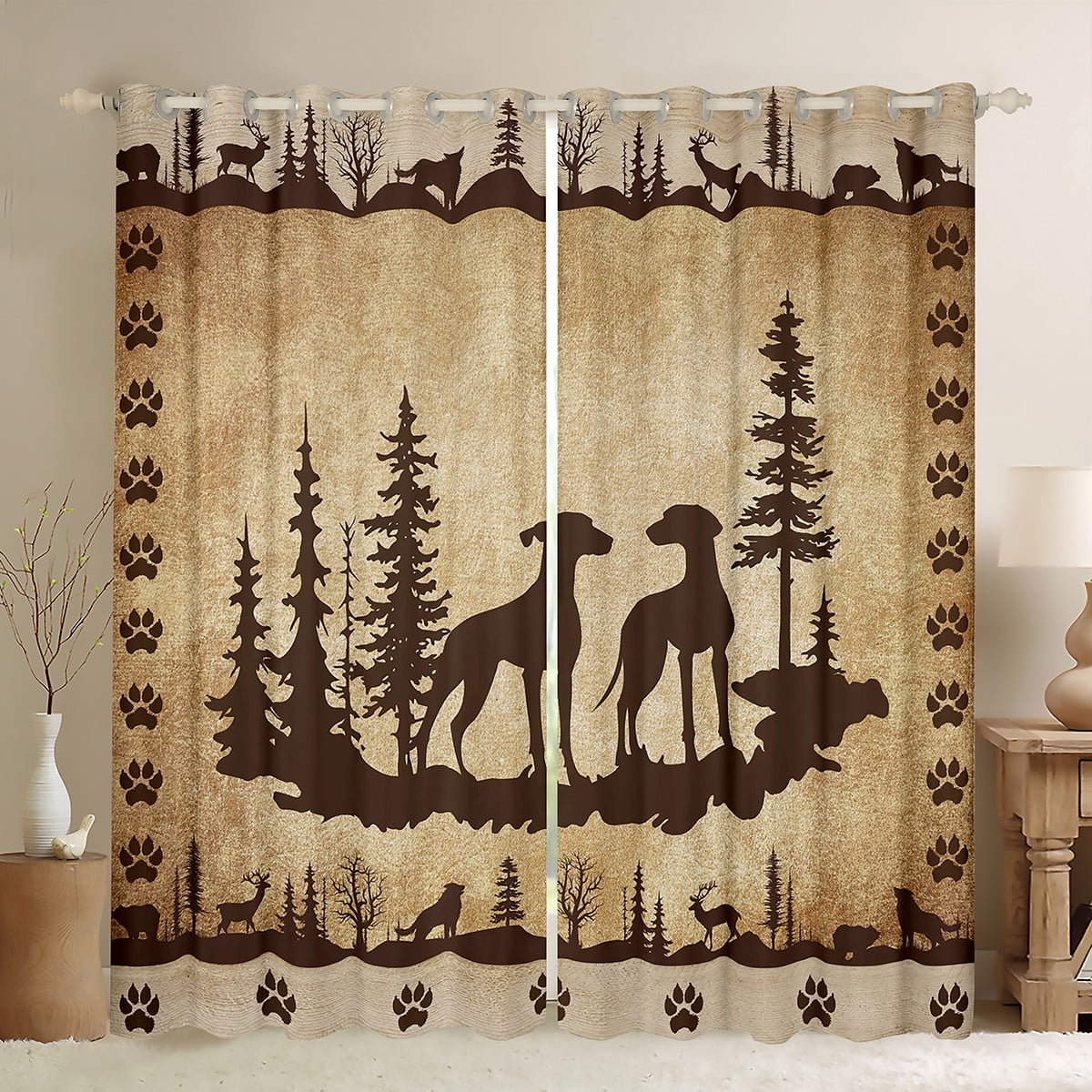 Gundog Curtains 2 Panels,(38Wx45L),Farmhouse Cabin Lodge Decor ...