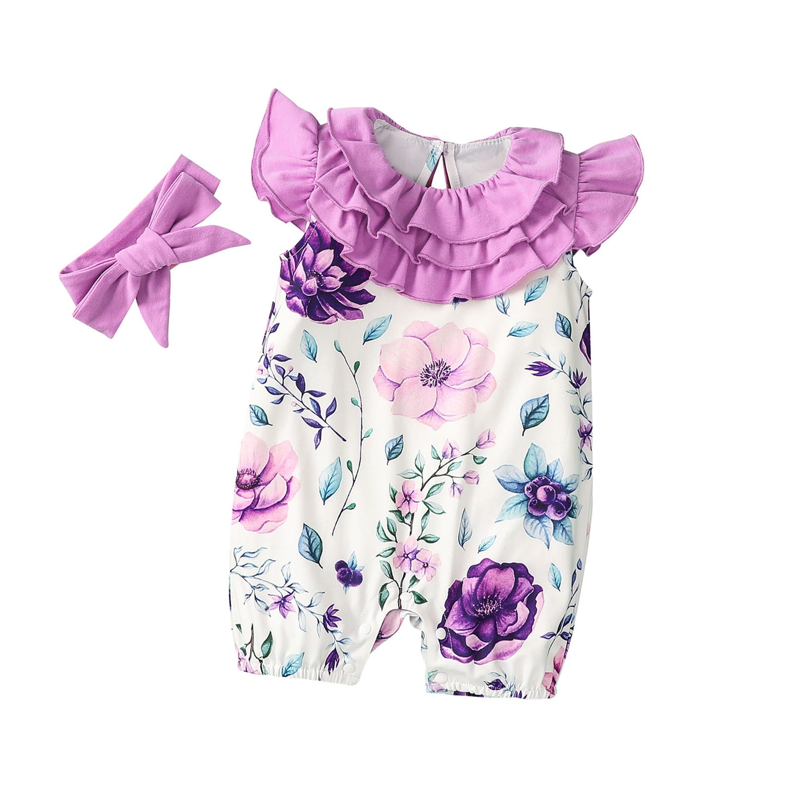 Gunia Baby Girl Romper,Ruffled Headbands Flowers Floral Jumpsuit Trendy ...