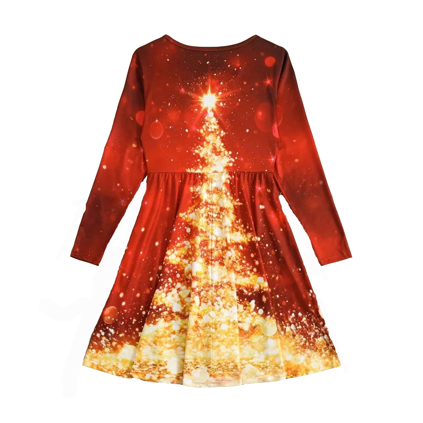 Gunia Girls Christmas Dresses Red Santa Tree Printed Long Sleeve Print ...