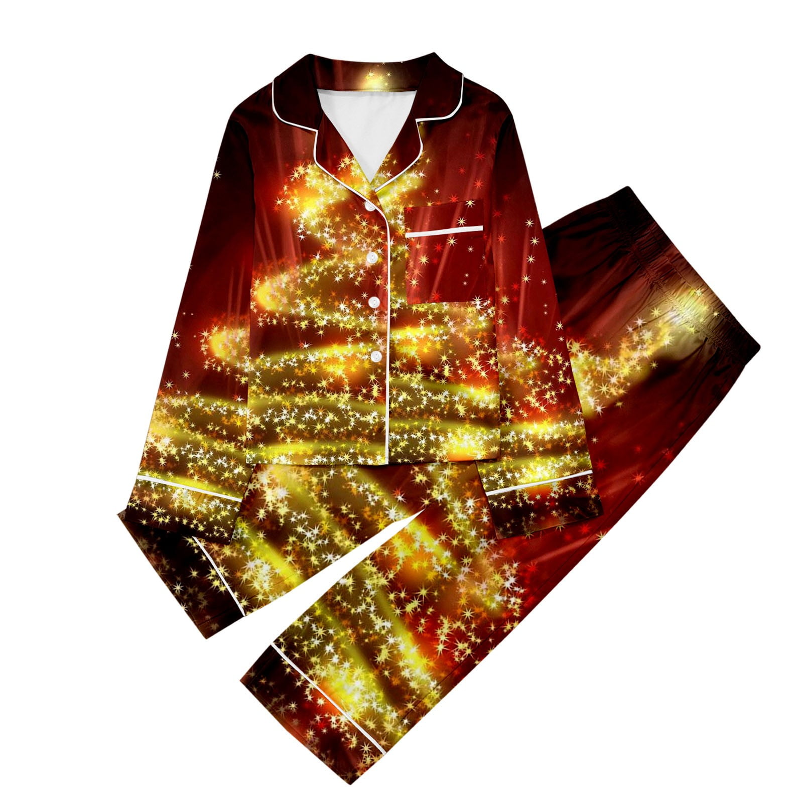 Gunia Girls Pajamas Size 9-10 Years Gold Xmas Tree Print Long Sleeve ...