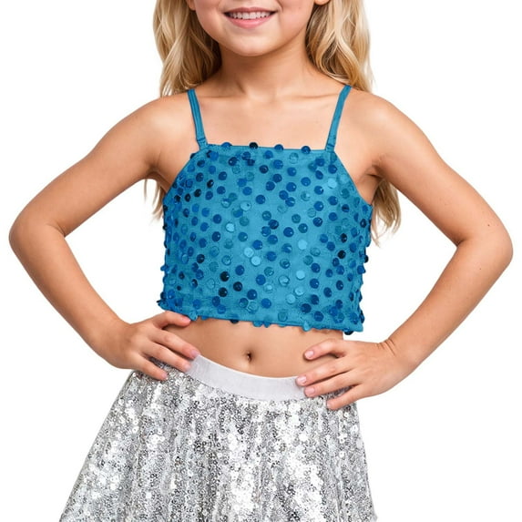 Gunia Girls Sequin Tank Tops Glitter Sleeveless Spaghetti Strap Crop ...