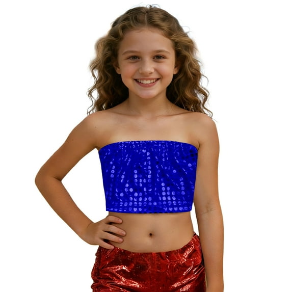 Gunia Girls Sequin Top Glitter Sleeveless Crop Dance Blouse Performance ...