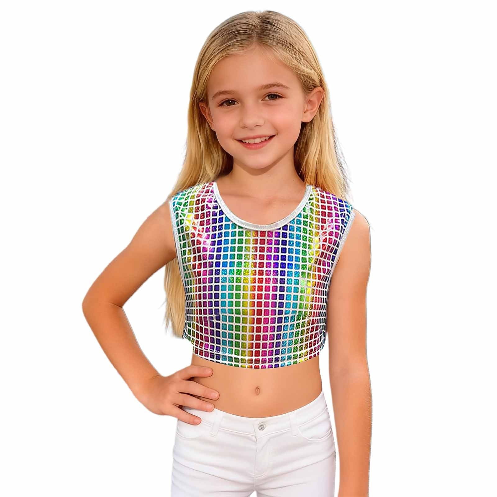 Gunia Girls Sequin Top Glitter Sleeveless Crop Dance Blouse Performance ...
