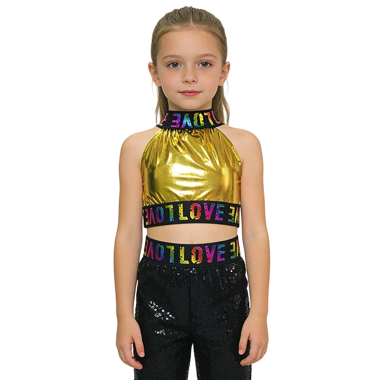 Gunia Girls Sequin Top Glitter Sleeveless Crop Dance Blouse Performance ...