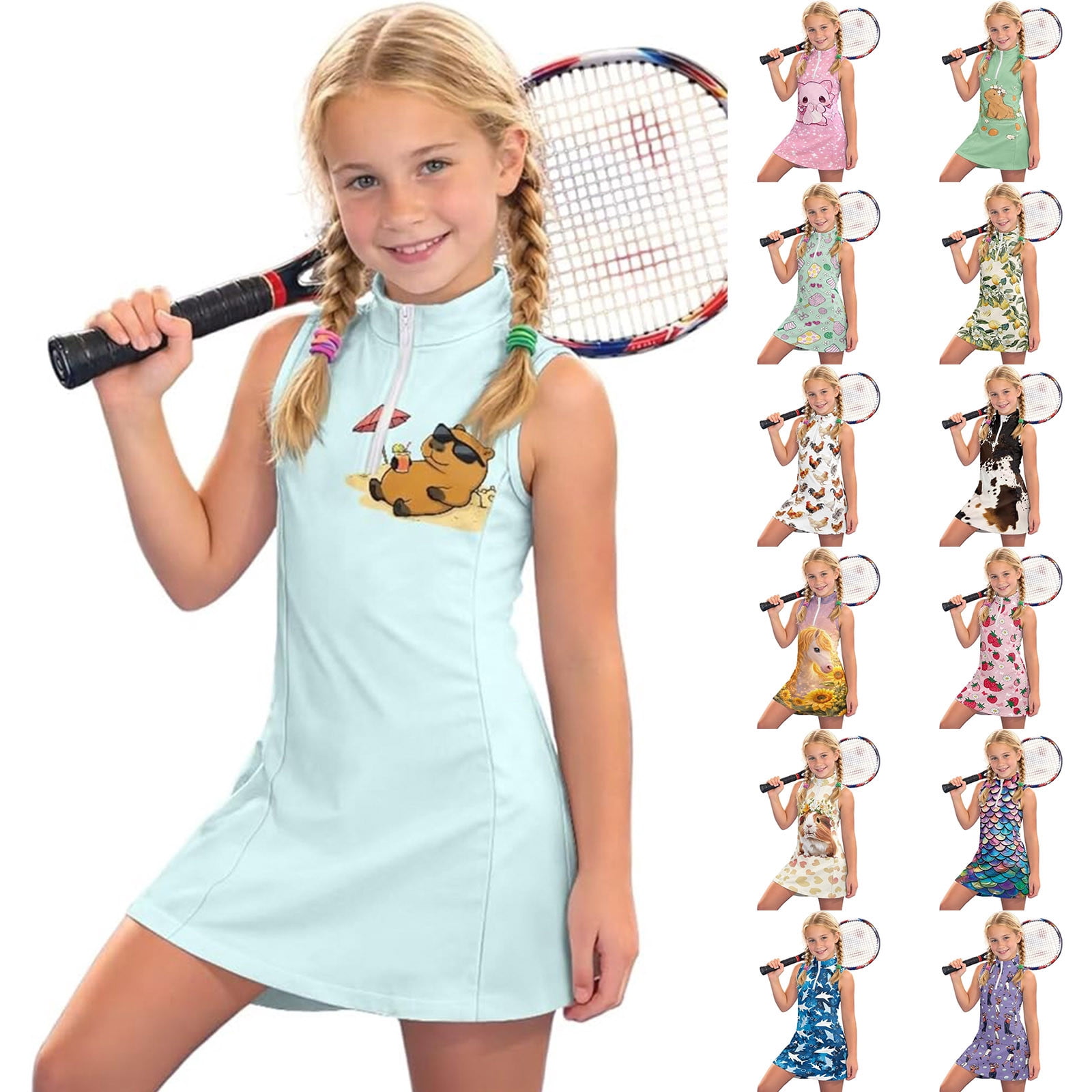 Gunia Girls Tennis Dress Golf Outfit 1/4 Zip Quick Dry Sleeveless ...