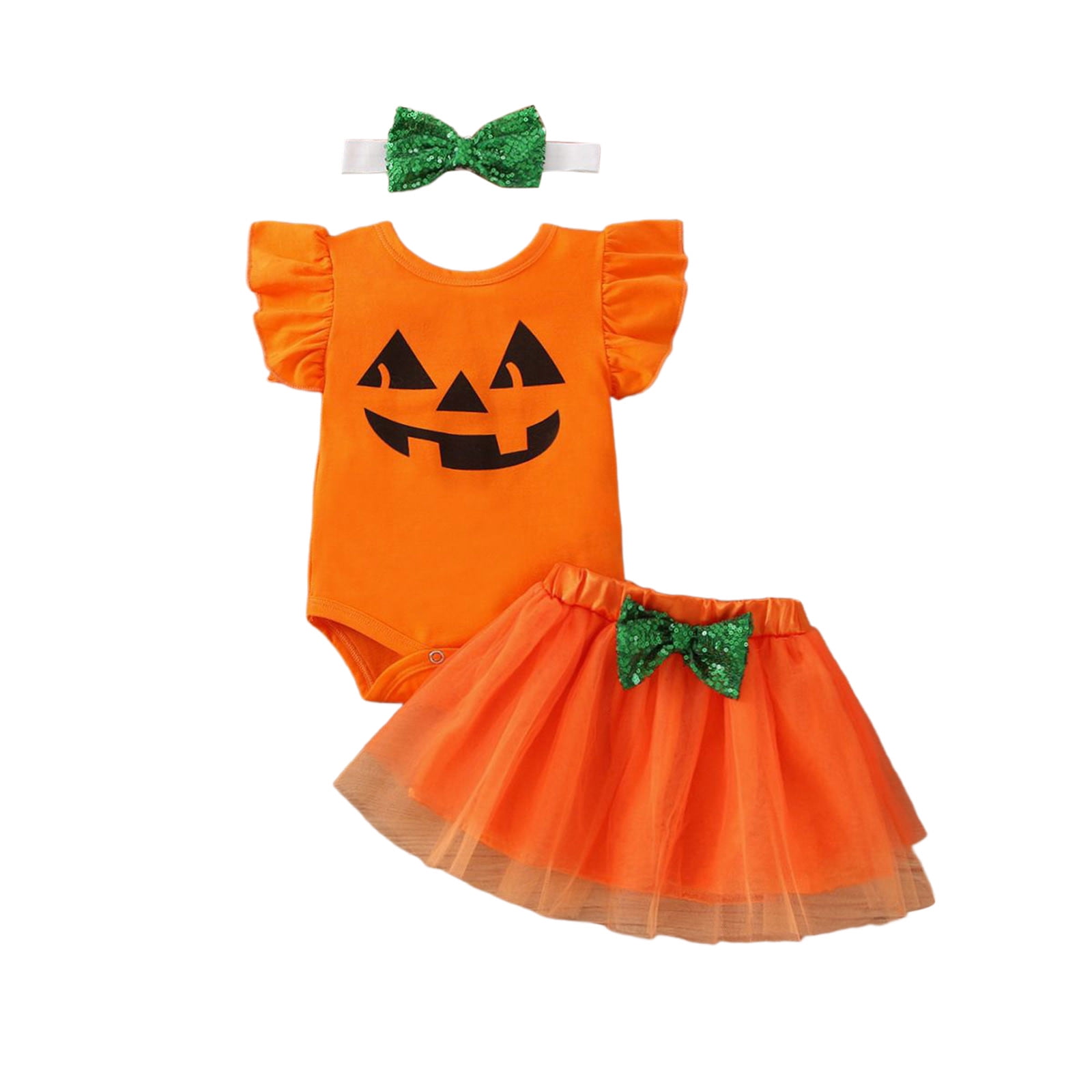 Gunia Halloween Baby Girl Outfit Kids Hallowmas Pumpkins Letters Prints Romper Skirt Hairband ...
