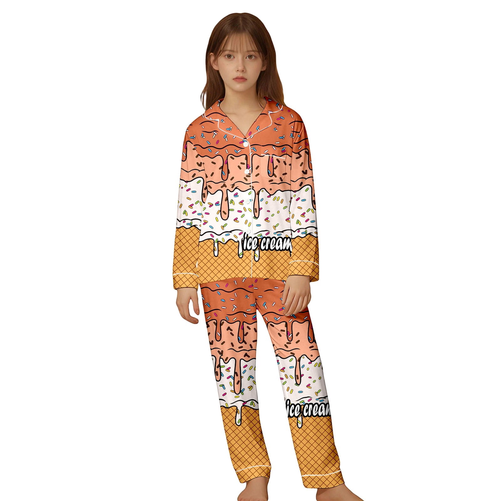 Gunia Kids Girl Pajamas Ice Cream Print Pajama Long Sleeve Top Pants ...