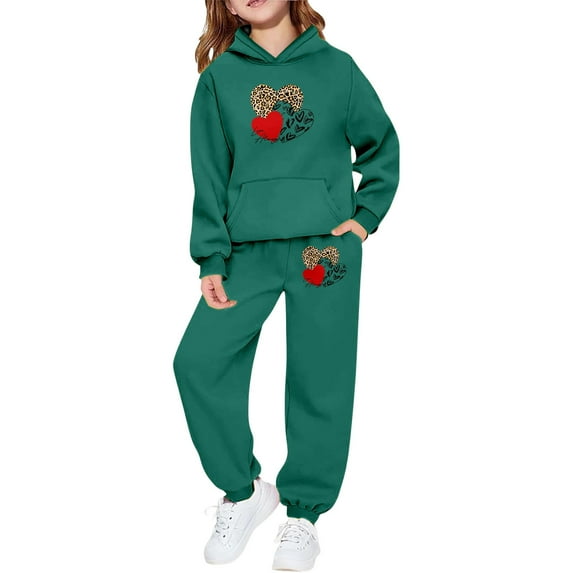 Gunia Kids Girls Jogger Set 2 Piece Hooded With Leopard Print Heart ...