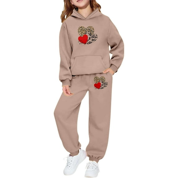 Gunia Kids Girls Jogger Set 2 Piece Hooded With Leopard Print Heart ...