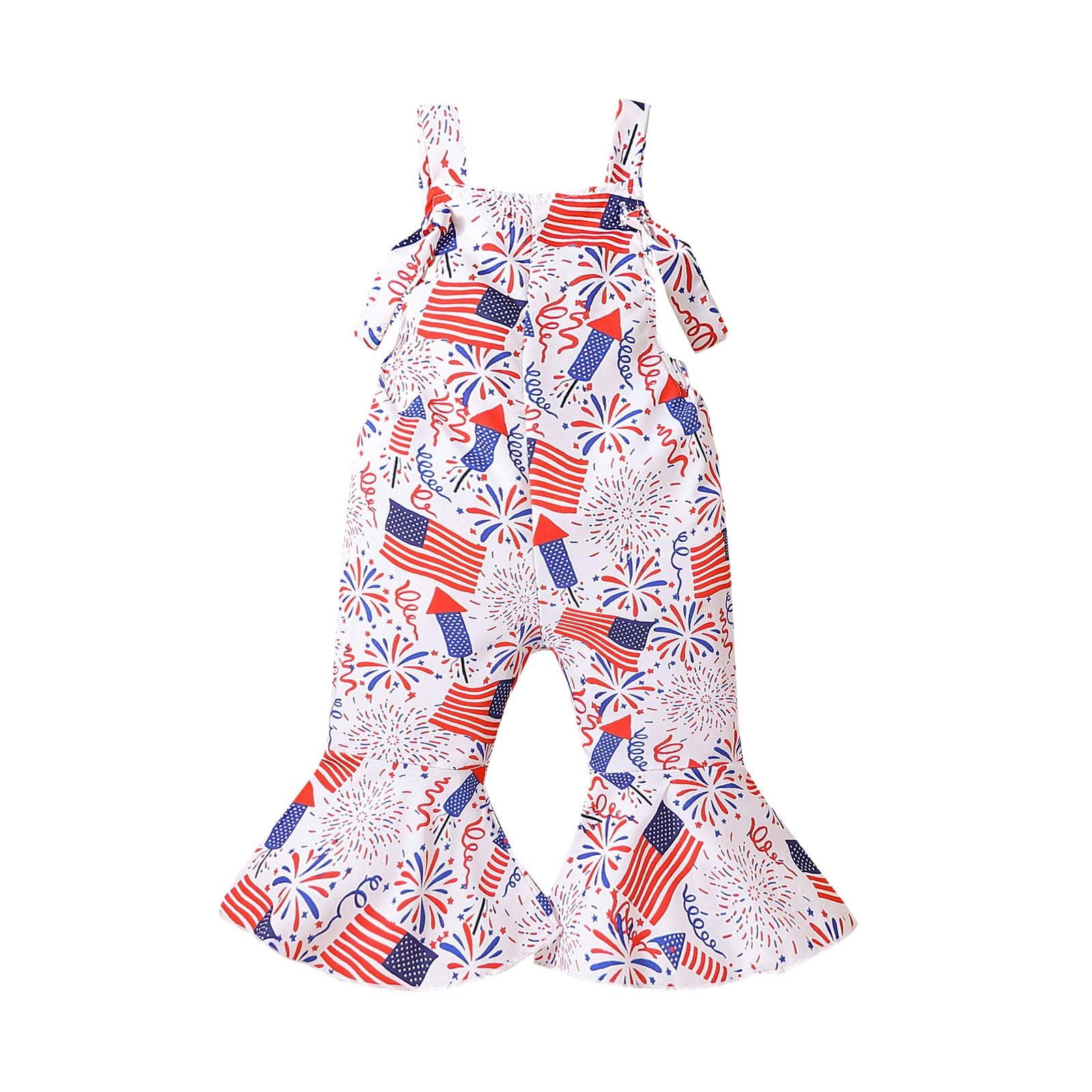 Gunia Rompers For Girls,Toddler Independence Day Print Strappy Jumpsuit Flared With Ruffle Trim ...