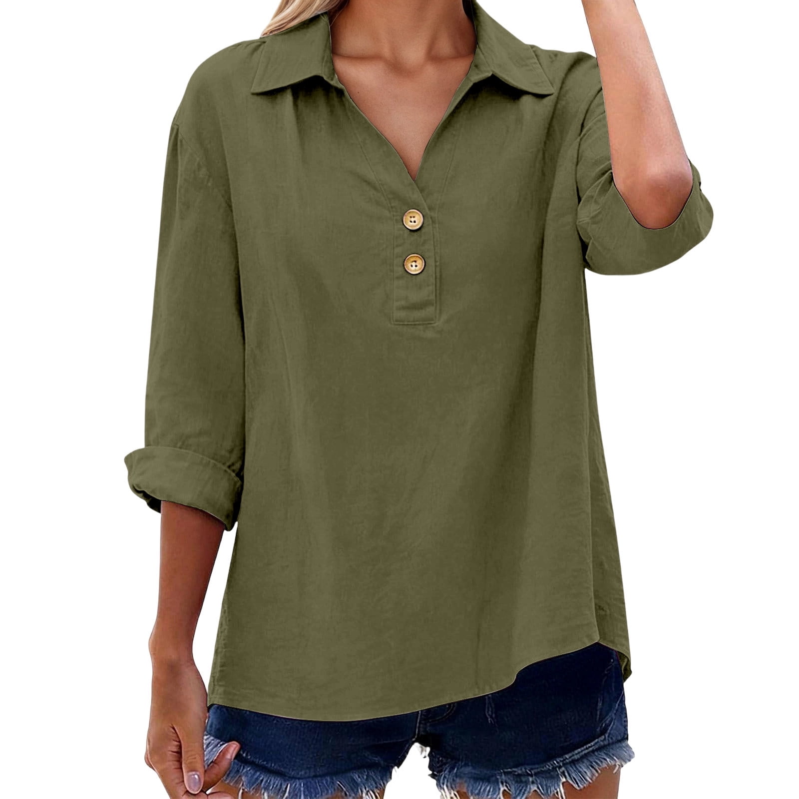 Gunia Summer Cute Tshirts Shirts For Women Loose Fit 3/4 Sleeve Lapel ...
