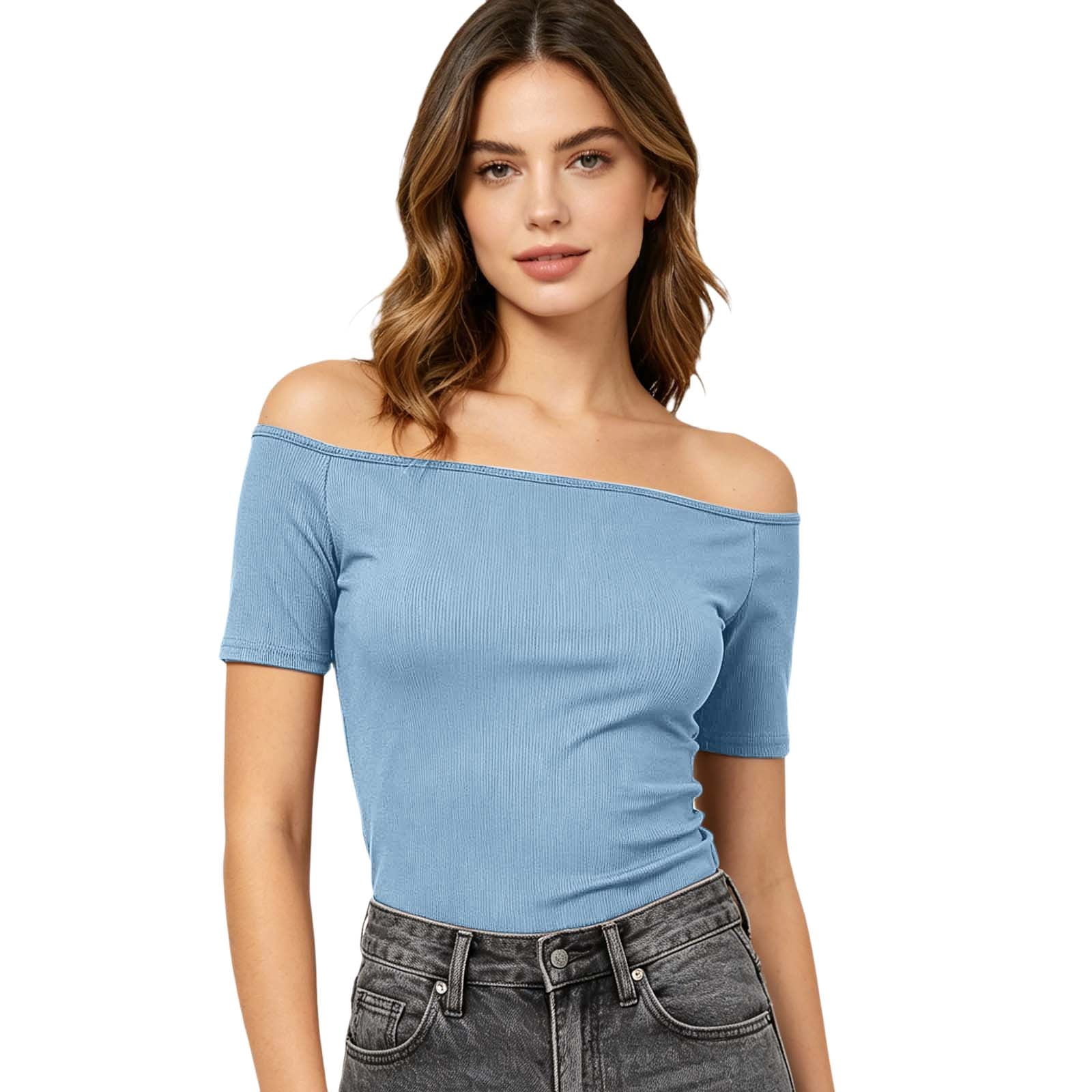 Gunia Summer Tops For Women Short Sleeve Casual Shirts Off Shoulder ...