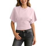 Gunia Summer Women Tshirts Solid Color Short Sleeve Crewneck Crop Tops ...