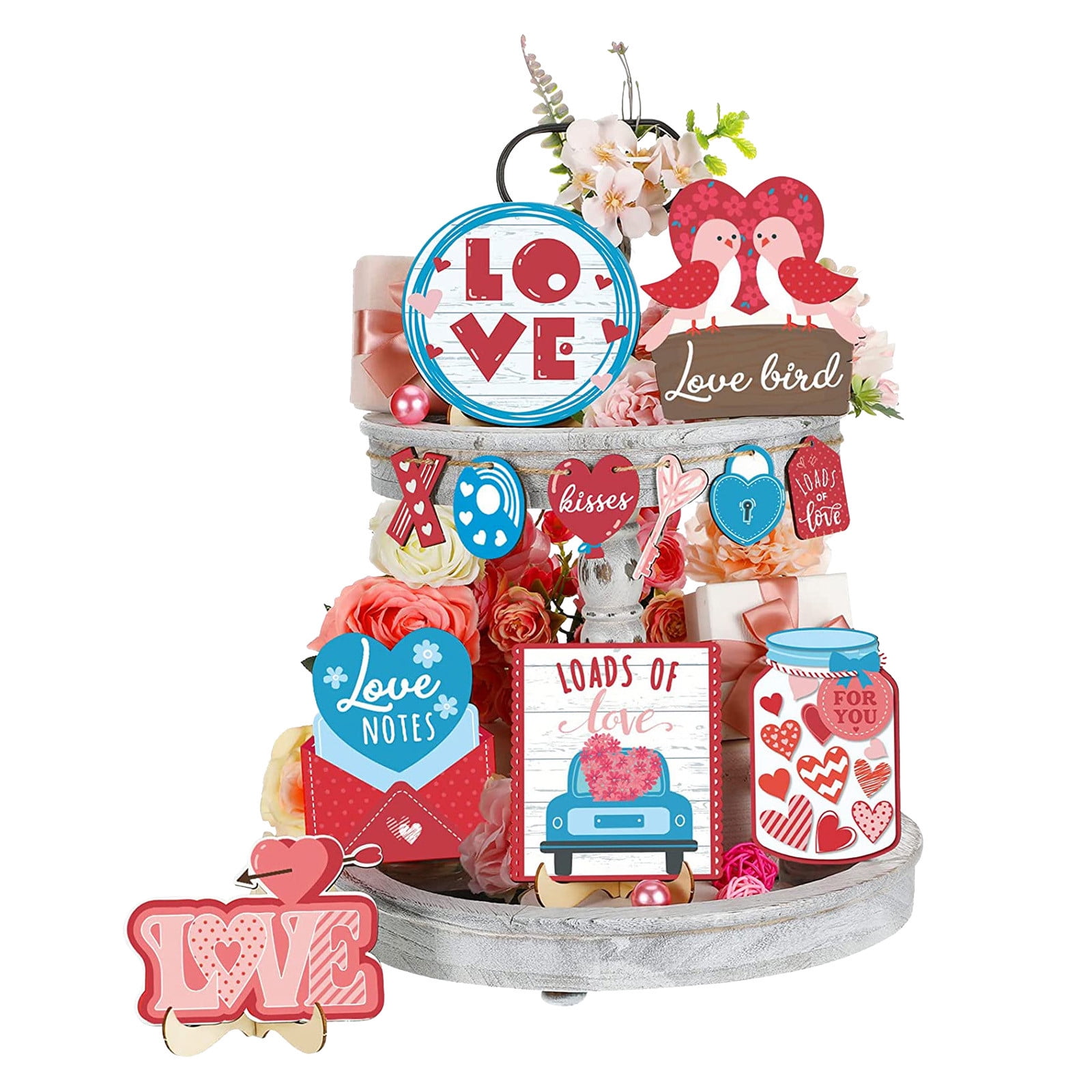 Gunia Tiered Tray Decorations Set Valentines Wooden Cute Decorative ...