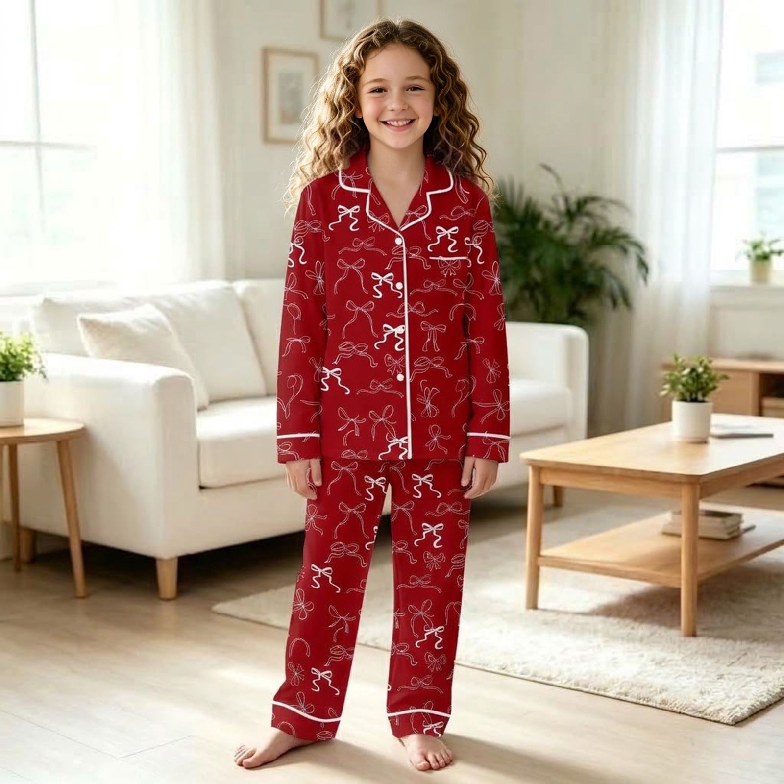 Gunia Toddler Girl Pajamas Bow Long Sleeve Button Down Top And Pants 2 ...