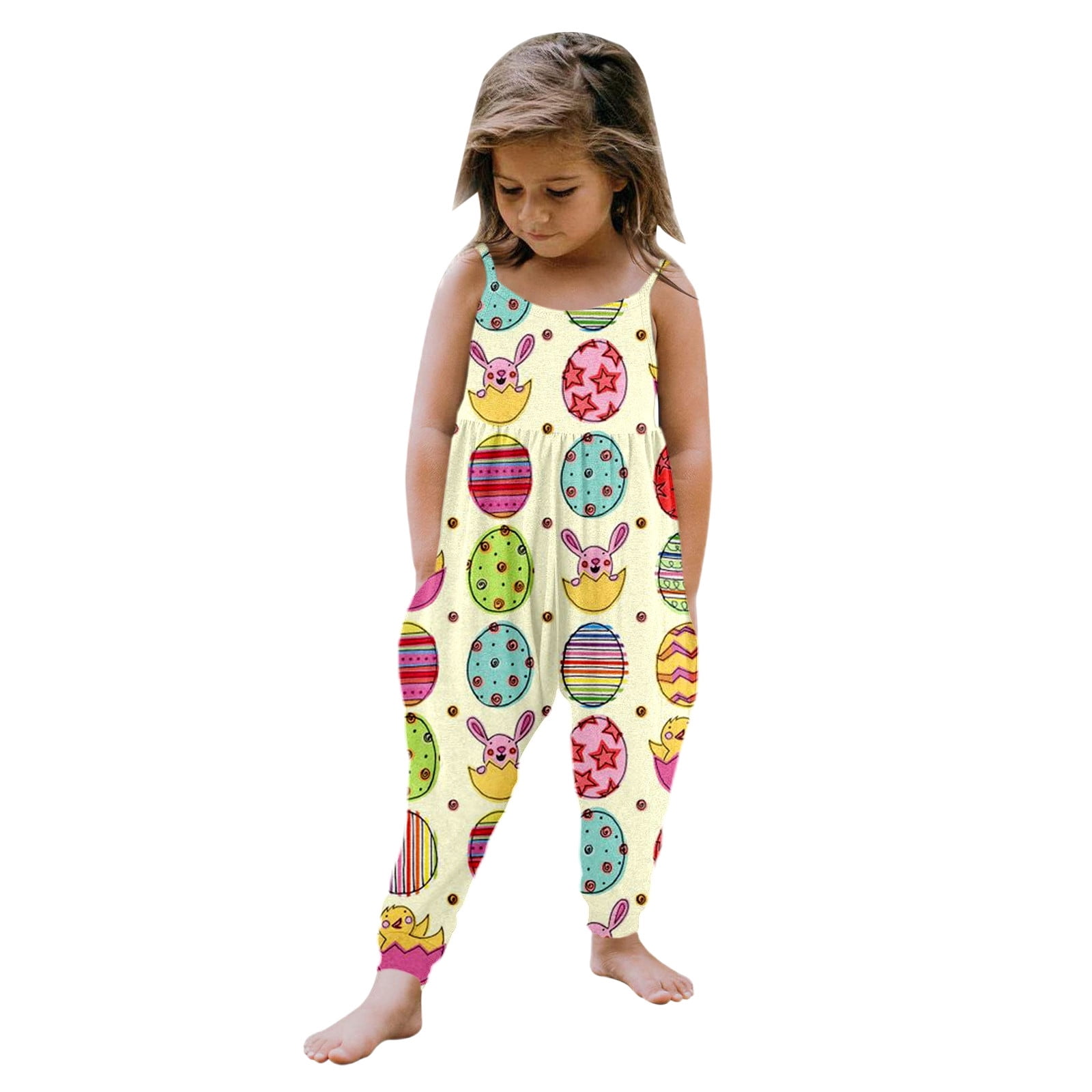 Gunia Toddler Girls Easter Jumpsuit Outfits Bunny Egg Print Sleeveless ...