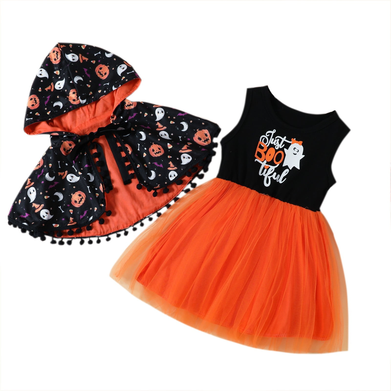 Gunia Toddler Halloween Outfit Girl Hallowmas Set Cute Printed Mesh Vest Dress Party Wear For 1 ...