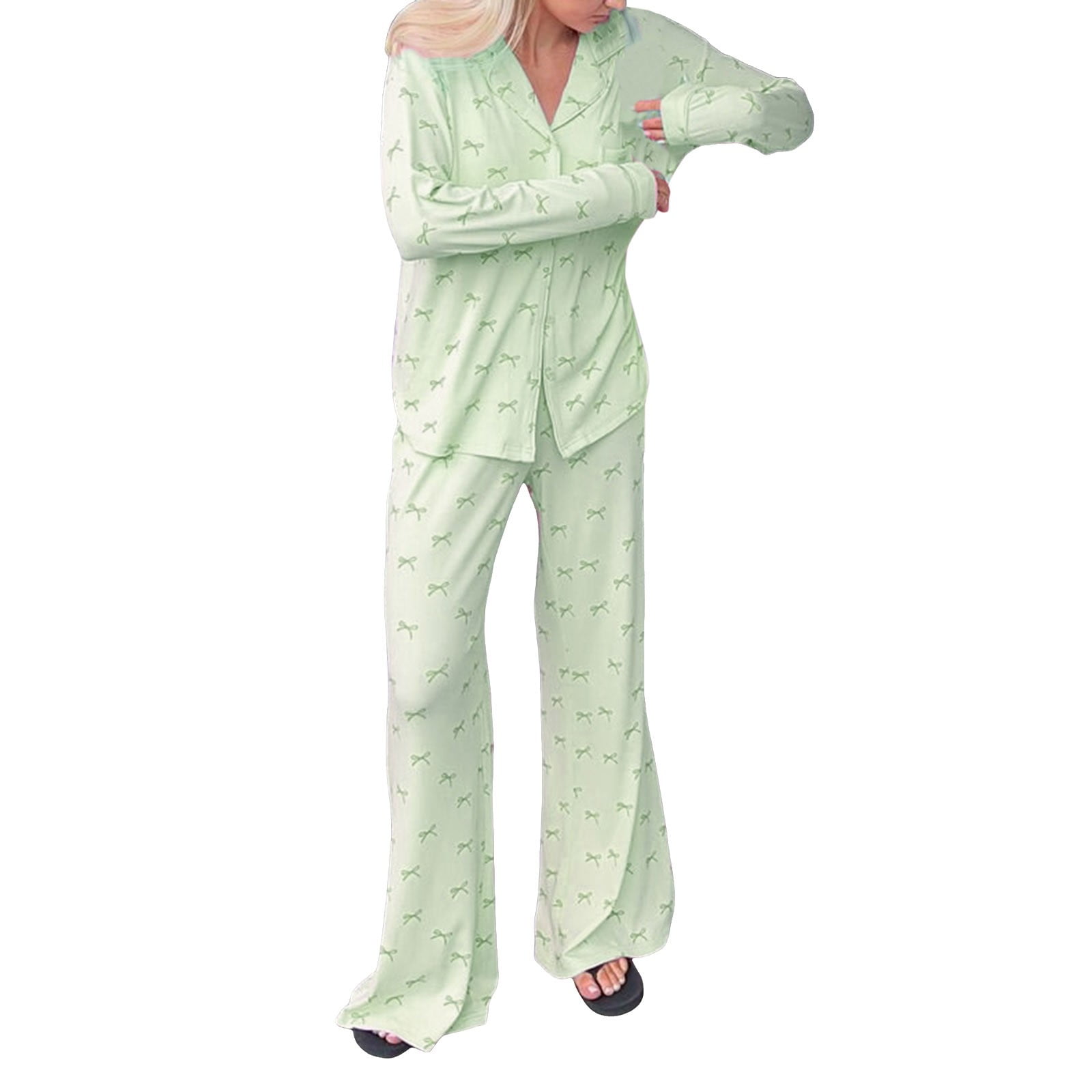 Gunia Valentines Pajamas For Women Long Pants Night Wear Turndown ...