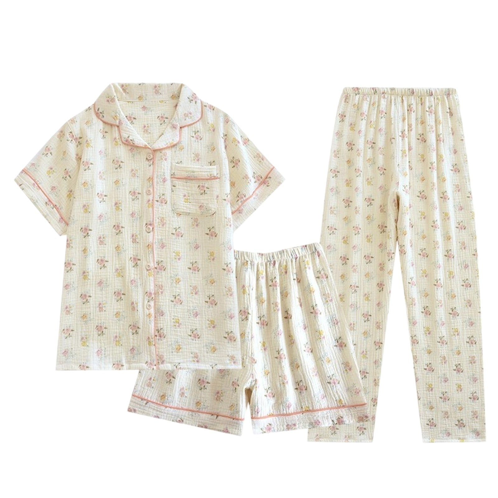 Gunia Womens Pajama Set Lightweight Short Sleeve Long Pants Wear Floral ...