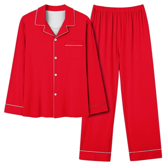 Gunia Womens Pajamas Set Casual V Neck Pocket Solid Color Long Pantsuit ...