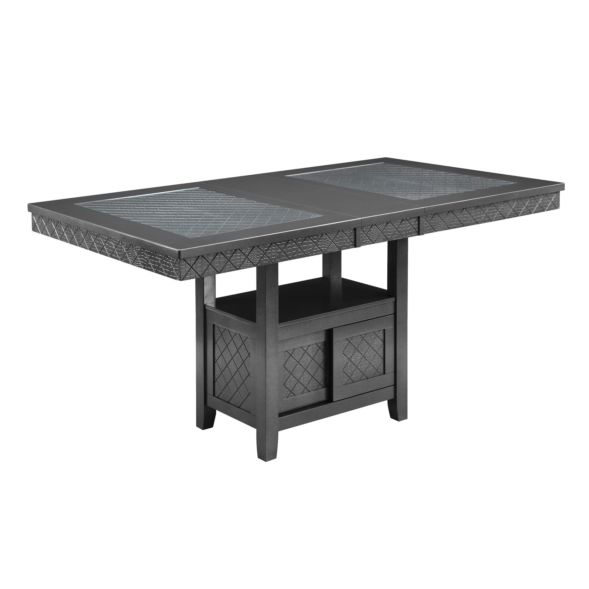 Gunmetal And Brown Dining Table With Storage, 12" Leaf, Sliding Door ...