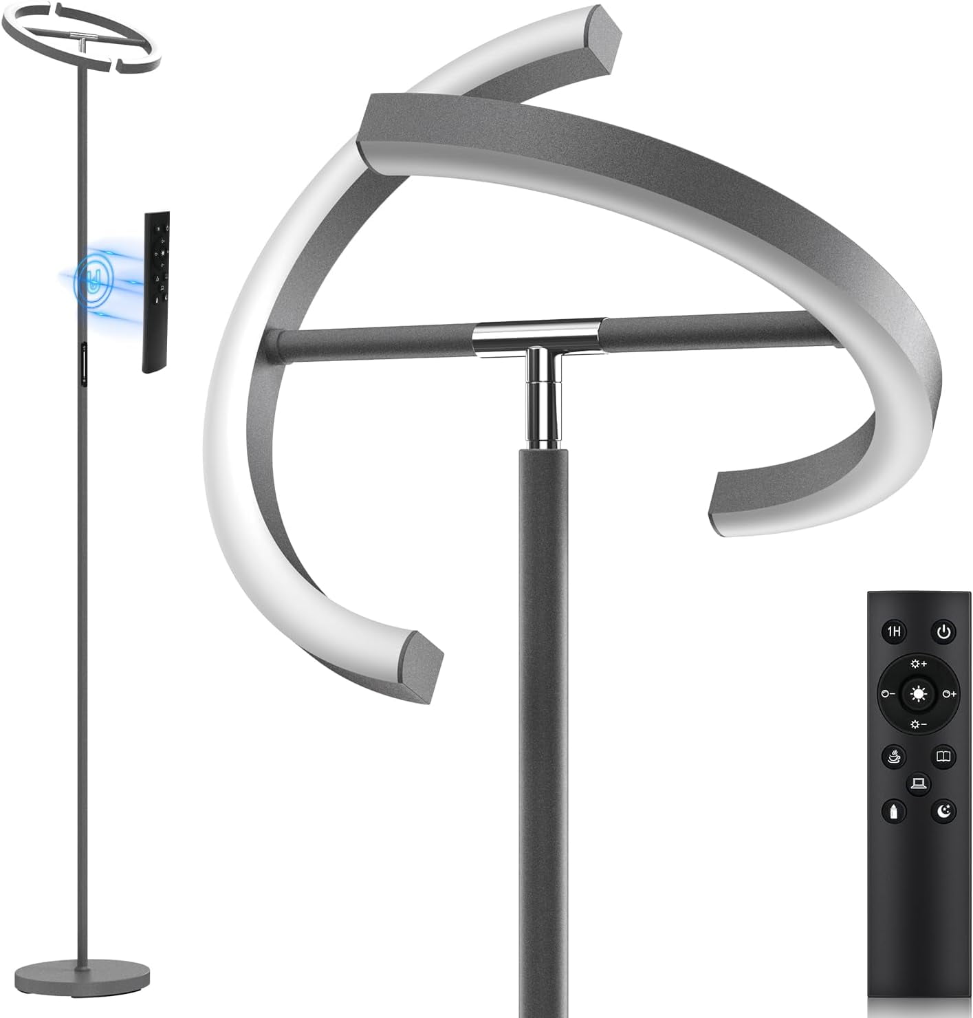 Gunmetal Gray LED Floor Lamp - Rotatable Standing Lamp for Living Room ...