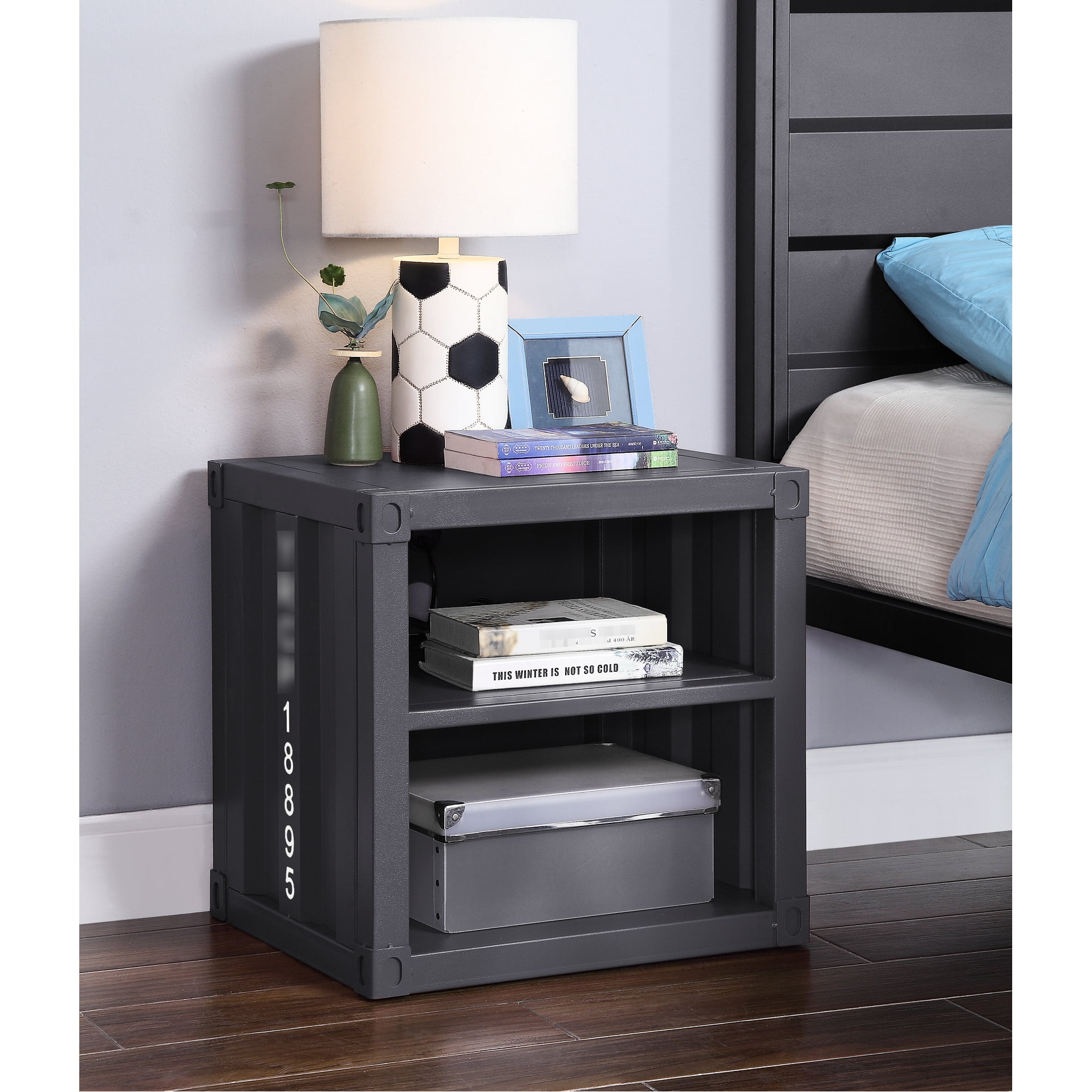 Gunmetal Metal Nightstand With Quality, 2 Open Compartments For ...