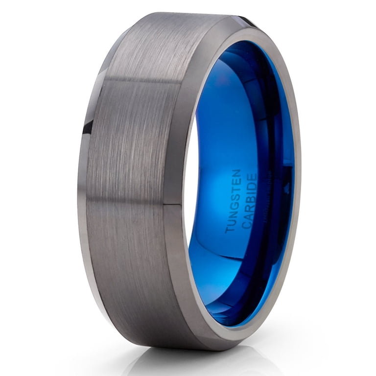 Gunmetal Blue Wedding Flow Men's Tungsten Ring Gunmetal Grey With